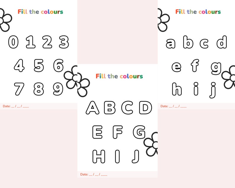 Coloring Pages Numbers Alphabets Fill the Colors - Etsy