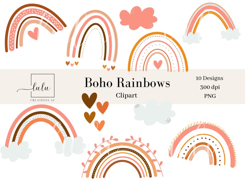 Boho Rainbow Clipart Set Rainbow Clipart Boho Clipart Boho - Etsy