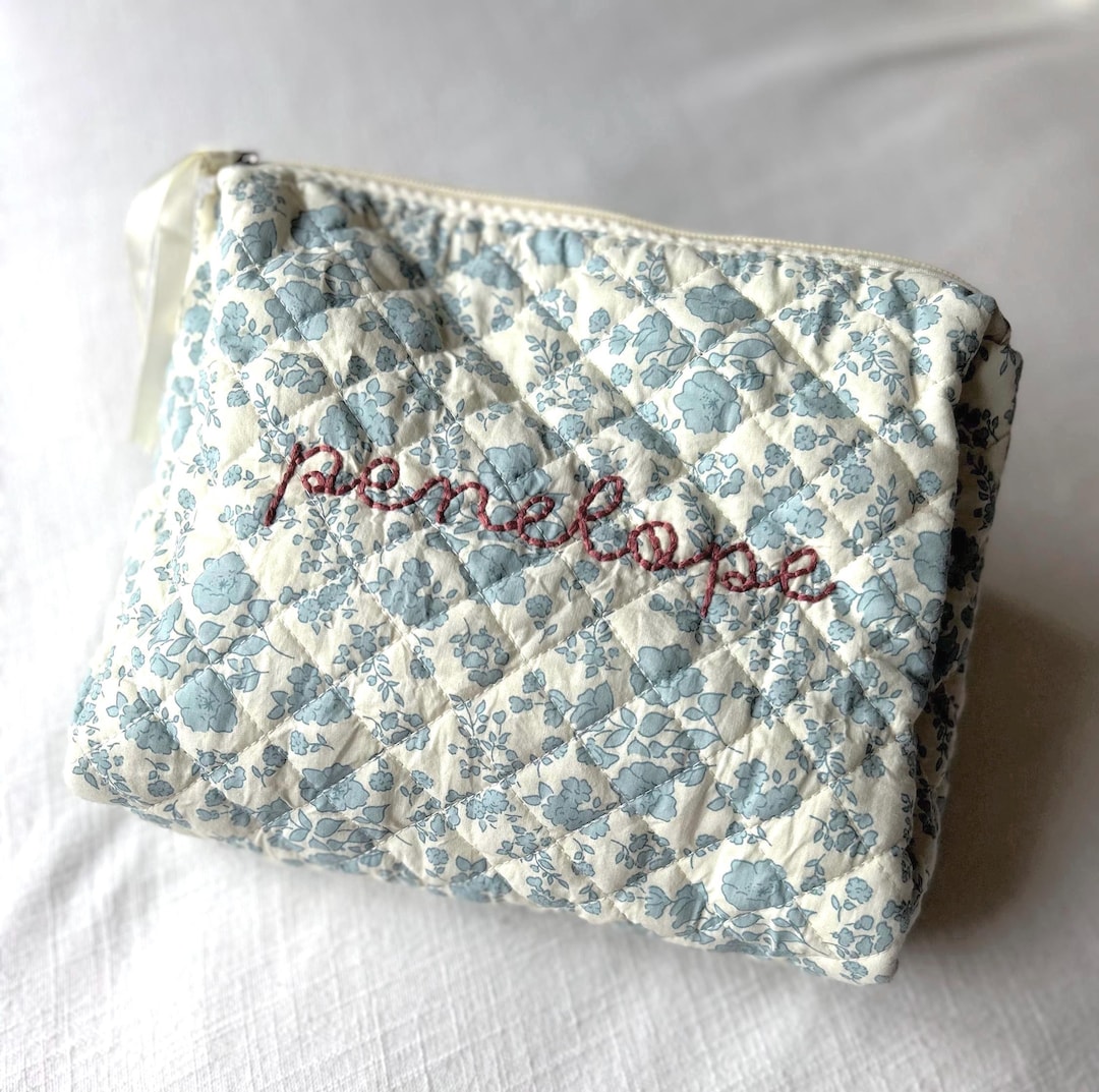 Personalized Embroidered Floral Cotton Pouch: Hand Embroidered ...