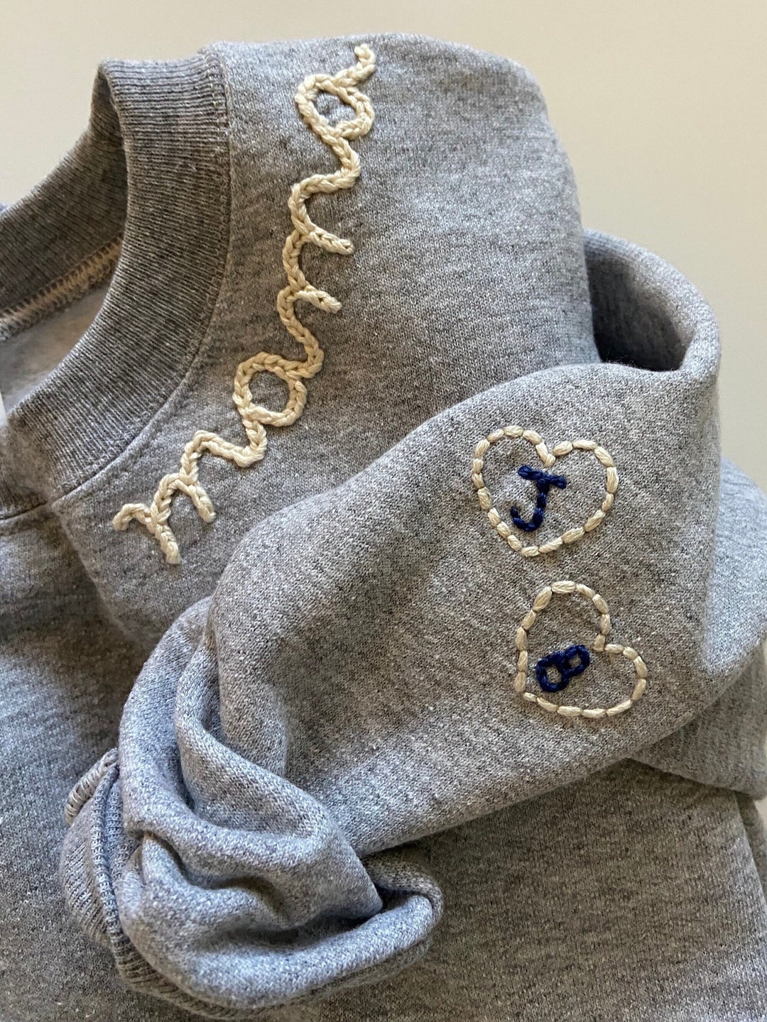 Personalized Embroidered Name Sweatshirt Hearts on Sleeve - Etsy