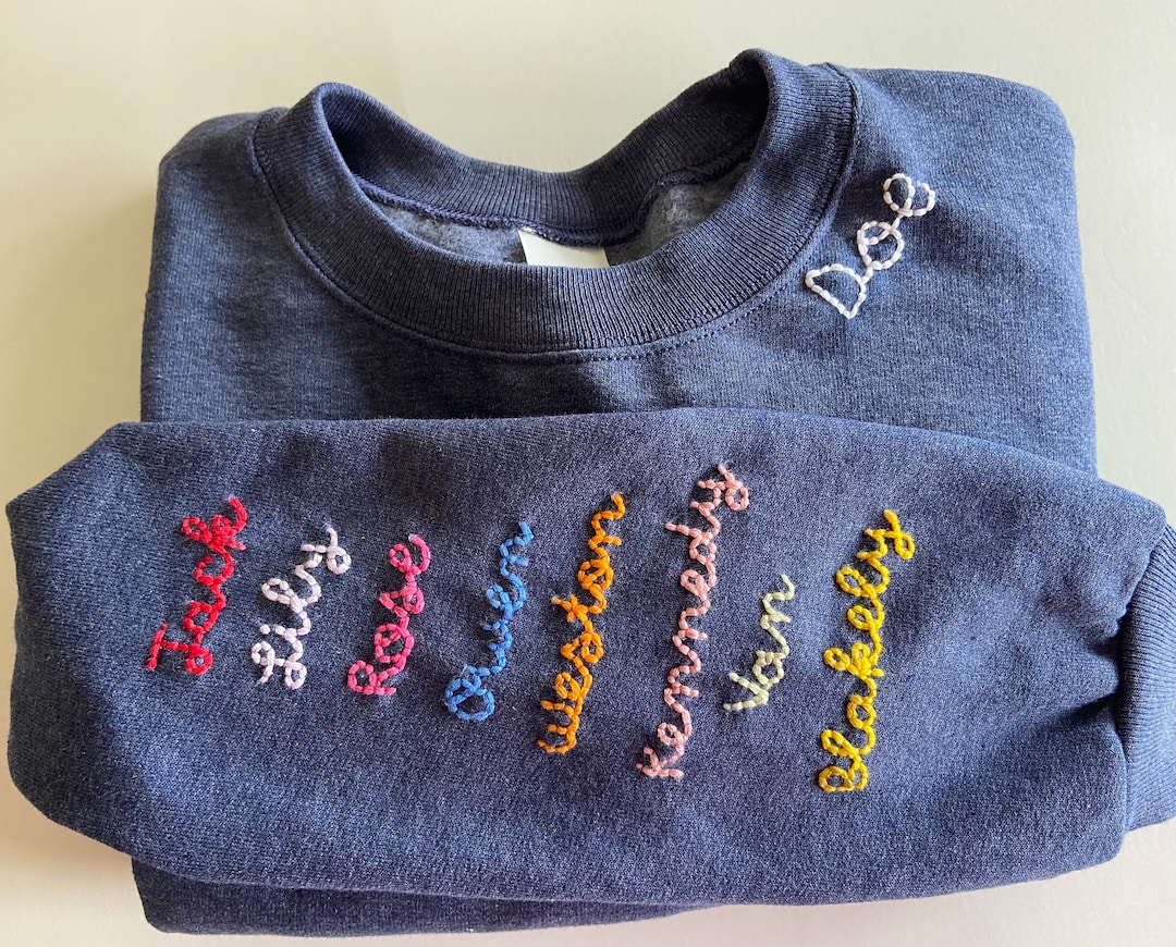 Embroidered Name Sweatshirt, Custom Family Names, Hand Embroidered - Etsy