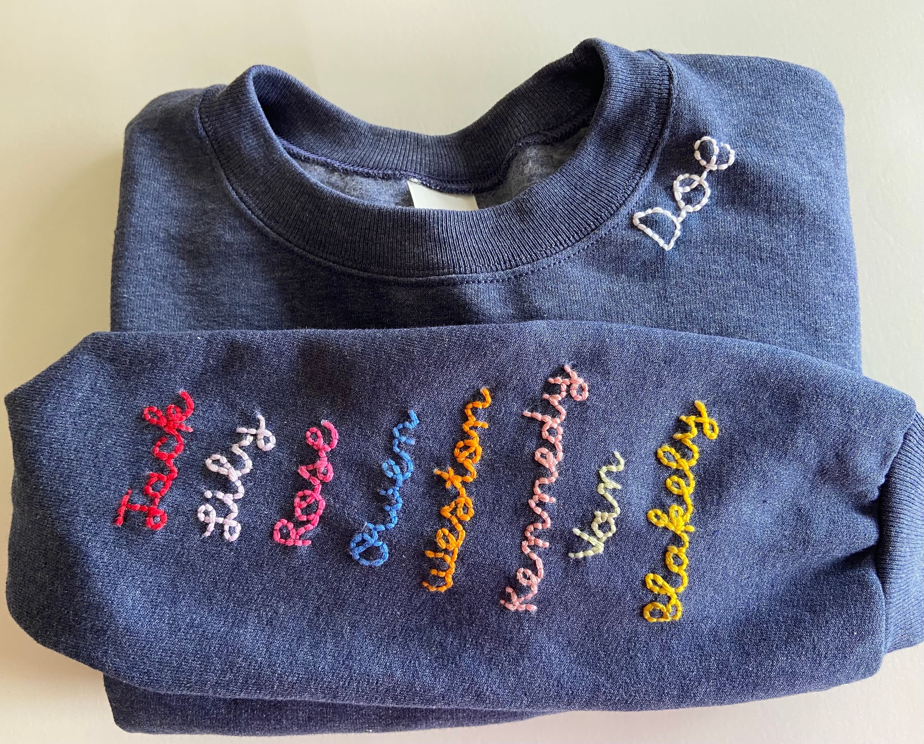 Embroidered Name Sweatshirt, Custom Family Names, Hand Embroidered - Etsy