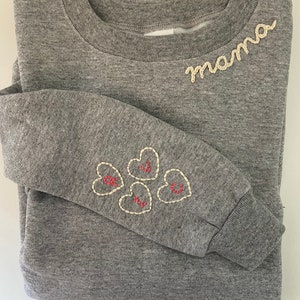Personalized Embroidered Name Sweatshirt Hearts on Sleeve - Etsy