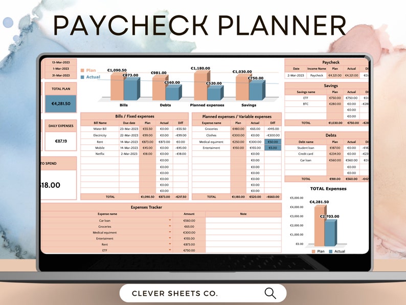 Paycheck Planner, Google Sheets Budget Template, Paycheck Tracker ...