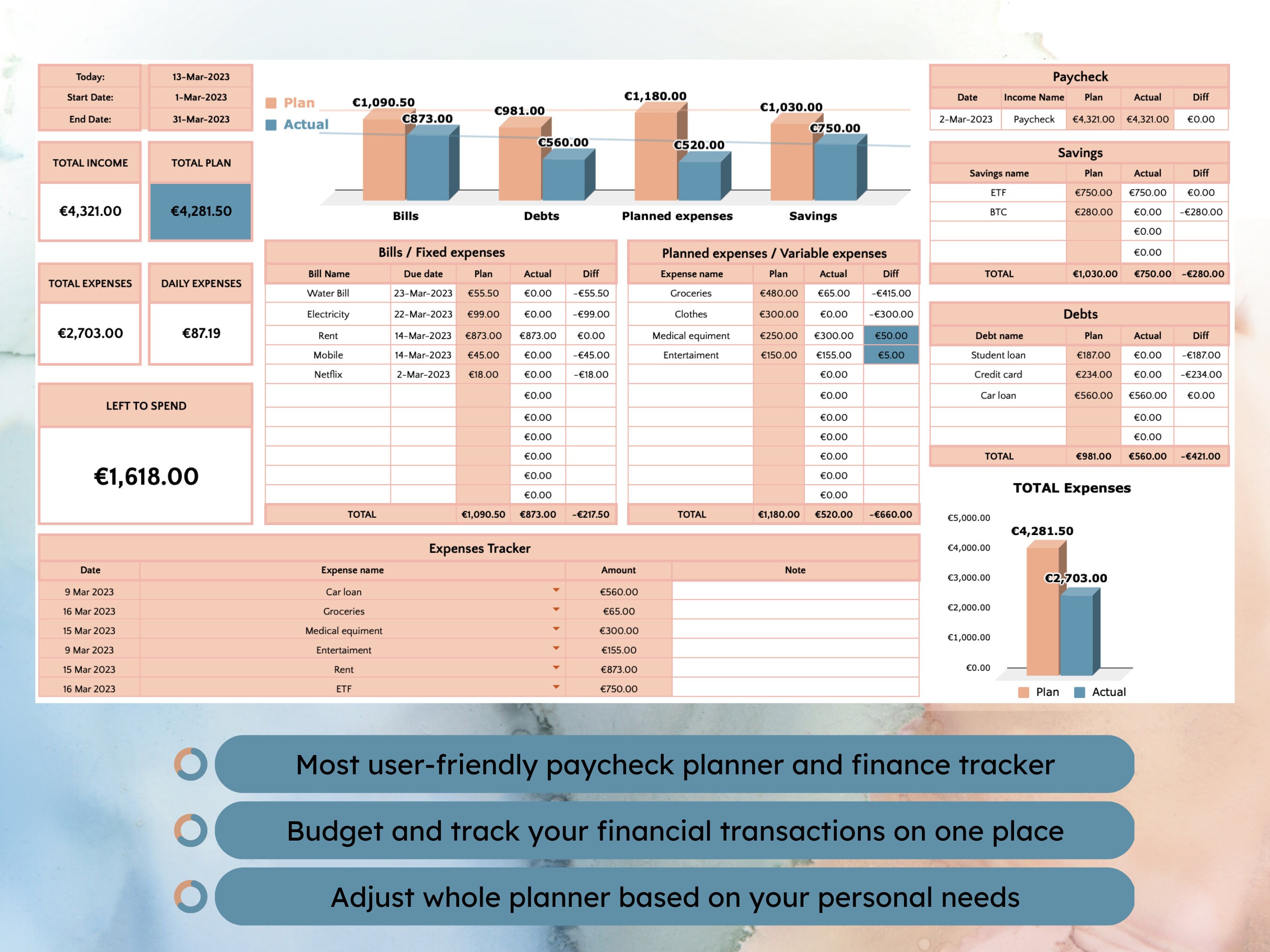 Paycheck Planner, Google Sheets Budget Template, Paycheck Tracker ...
