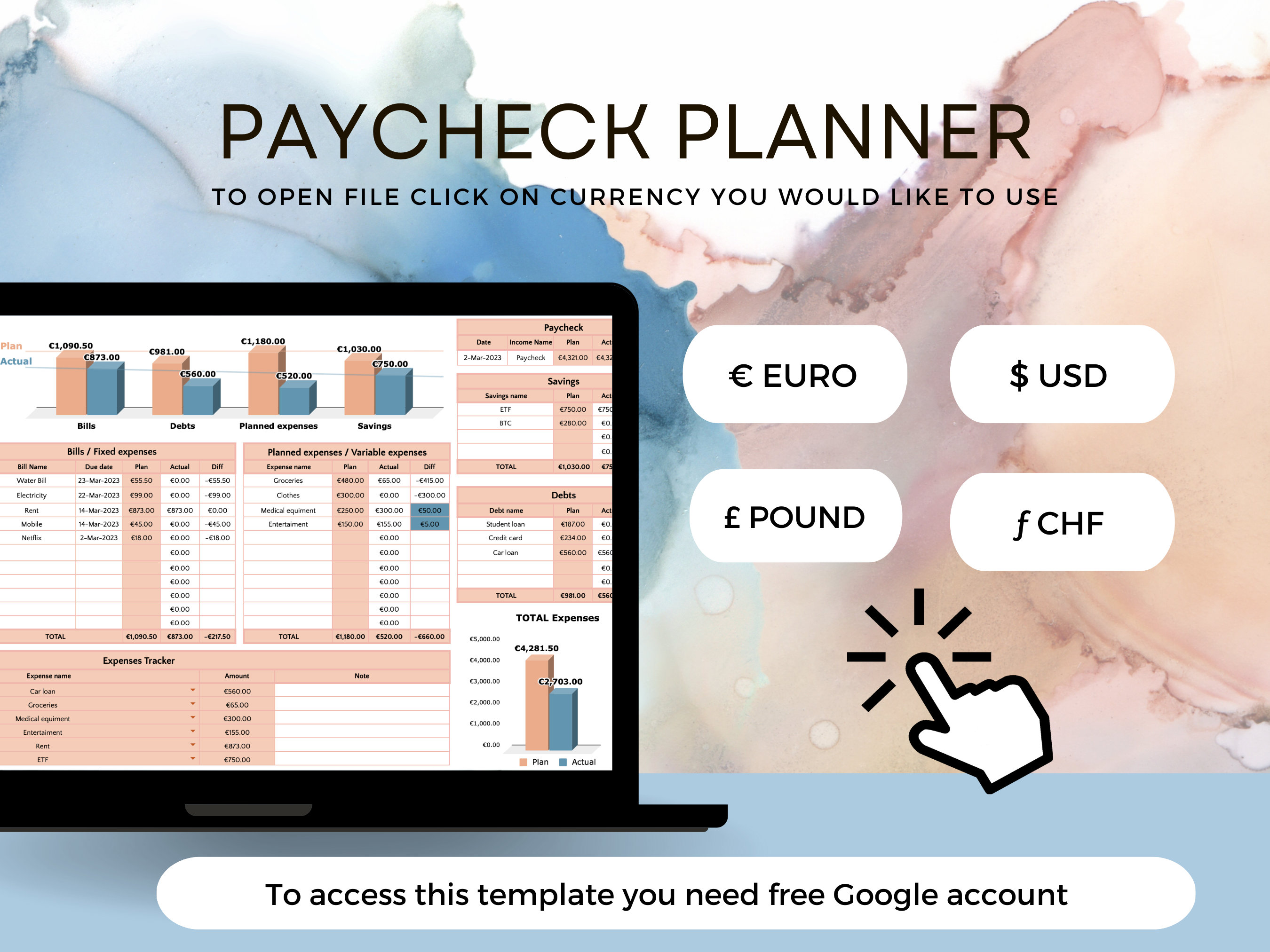 Paycheck Planner, Google Sheets Budget Template, Paycheck Tracker ...