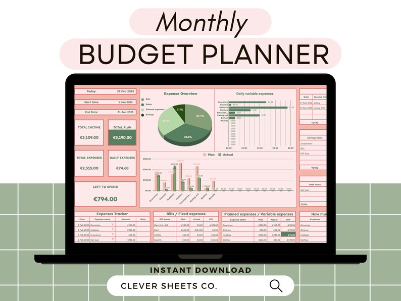 Monthly Budget Planner Google Sheets Budget Template Monthly - Etsy