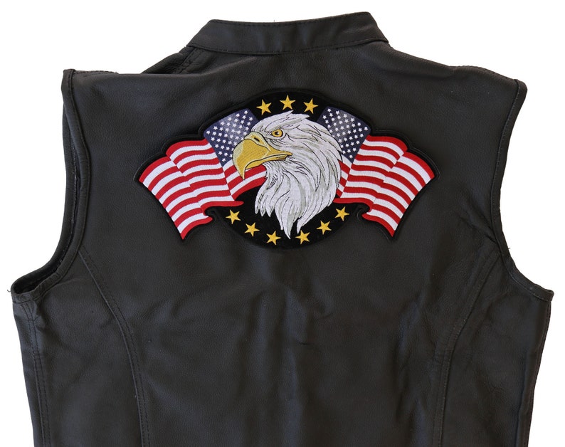 Bald Eagle Patch With Two American Flags and Golden Stars Embroidered ...