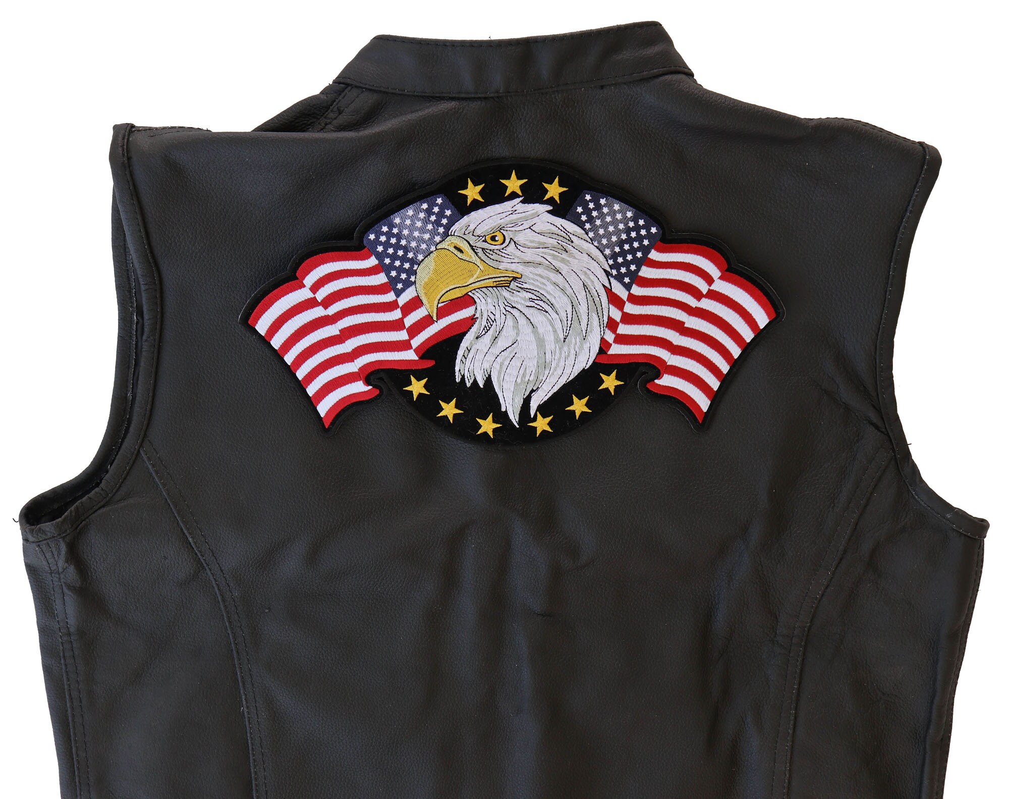 Bald Eagle Patch With Two American Flags and Golden Stars Embroidered, Sew on or Iron on for ...