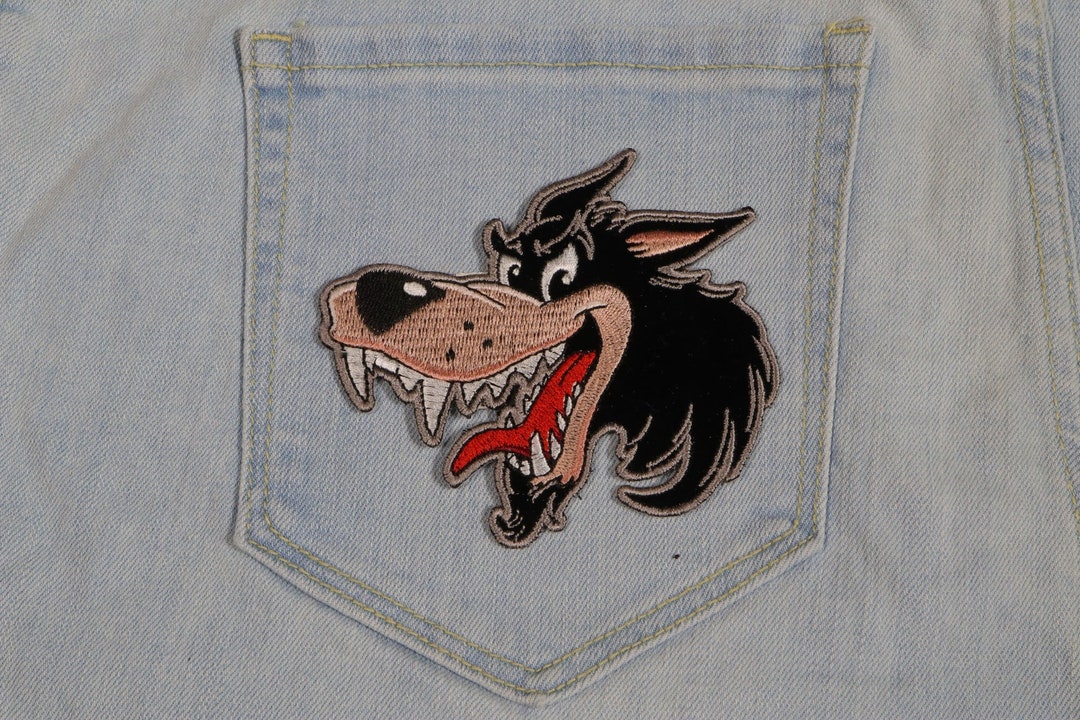Black Wolf Patch With Tongue Out. Small Size for Back of Jeans, and ...
