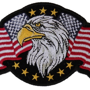 Bald Eagle Patch With Two American Flags and Golden Stars Embroidered, Sew on or Iron on for ...