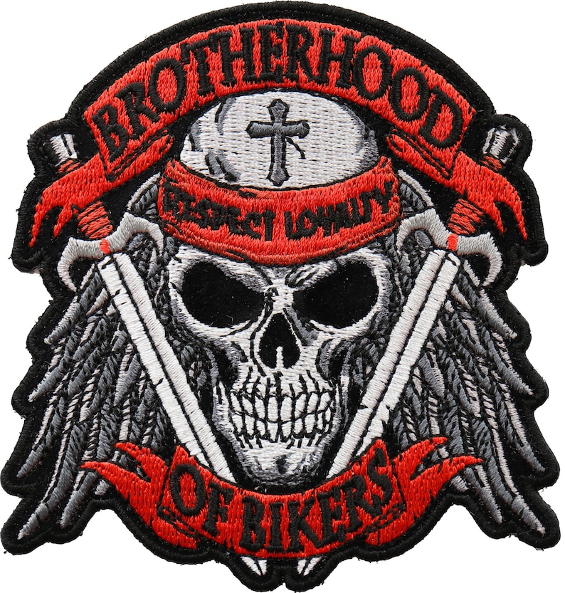 Brotherhood Skull Patch Winged With Swords and Cross for Loyal Bikers ...