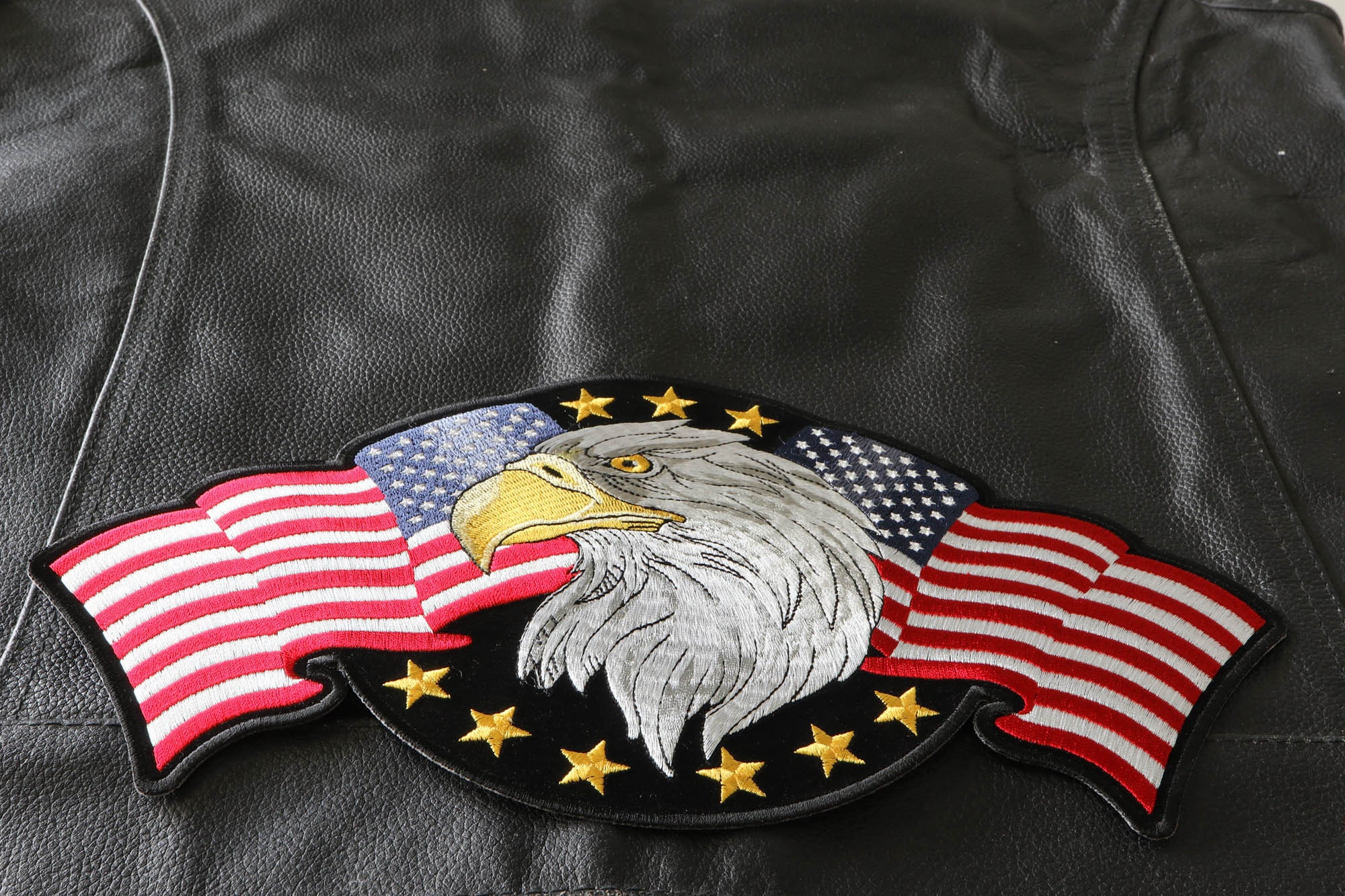 Bald Eagle Patch With Two American Flags and Golden Stars Embroidered ...