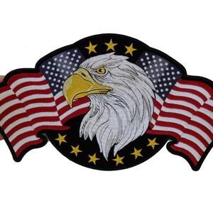 Bald Eagle Patch With Two American Flags and Golden Stars Embroidered ...