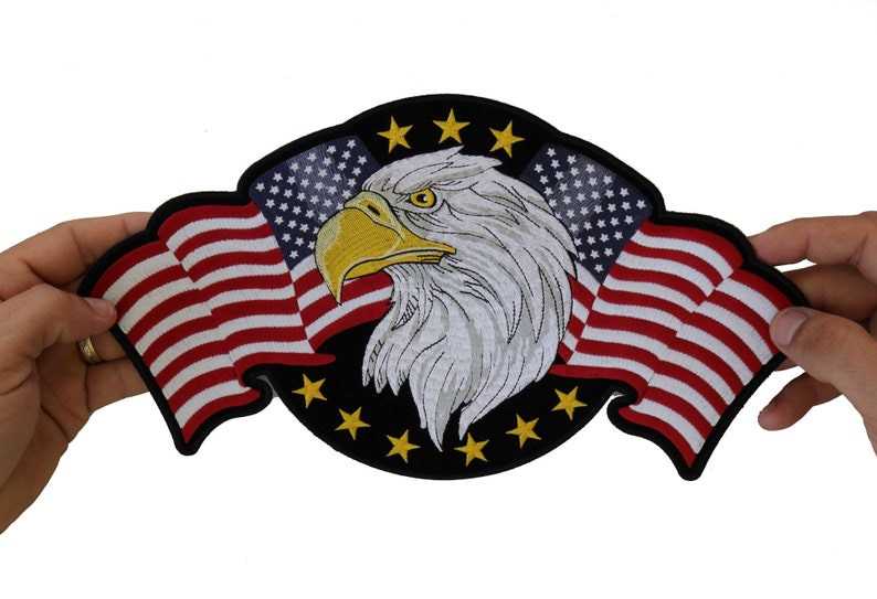 Bald Eagle Patch With Two American Flags and Golden Stars Embroidered ...