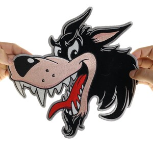 Black Wolf Patch With Tongue Out. Small Size for Back of Jeans, and ...