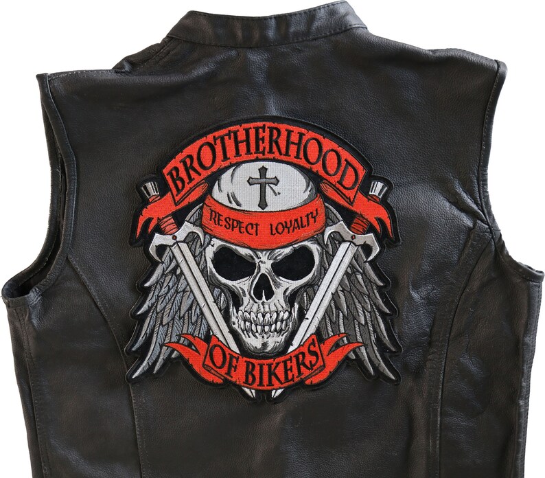 Brotherhood Skull Patch Winged With Swords and Cross for Loyal Bikers ...