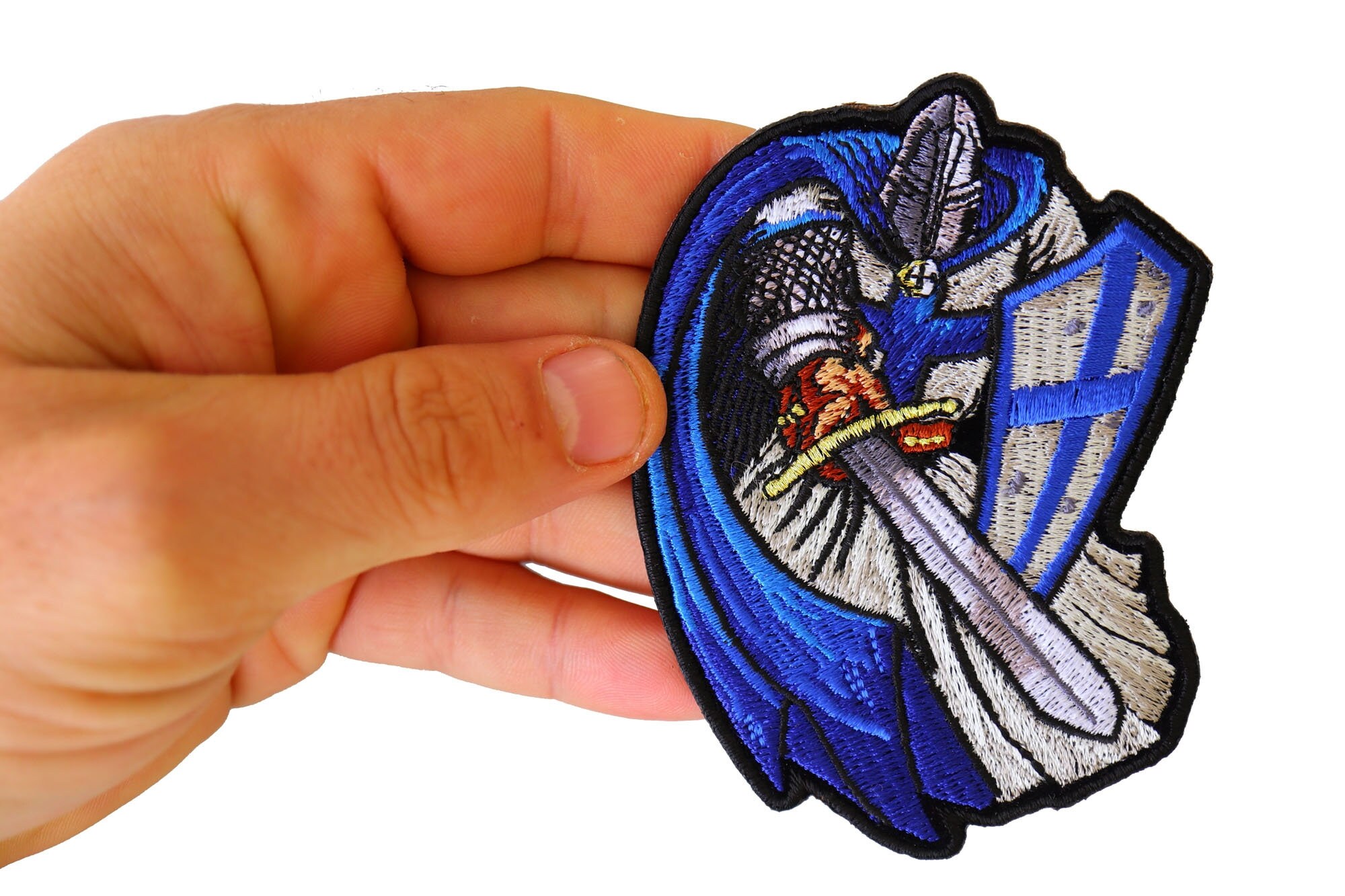 Crusader Knight Patch With Sword Drawn. Gray, Blue, and Red Color ...