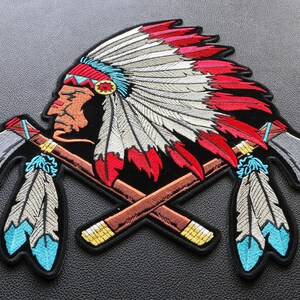 Native American Patch Embroidered With Headdress and Hatchets, Iron or ...