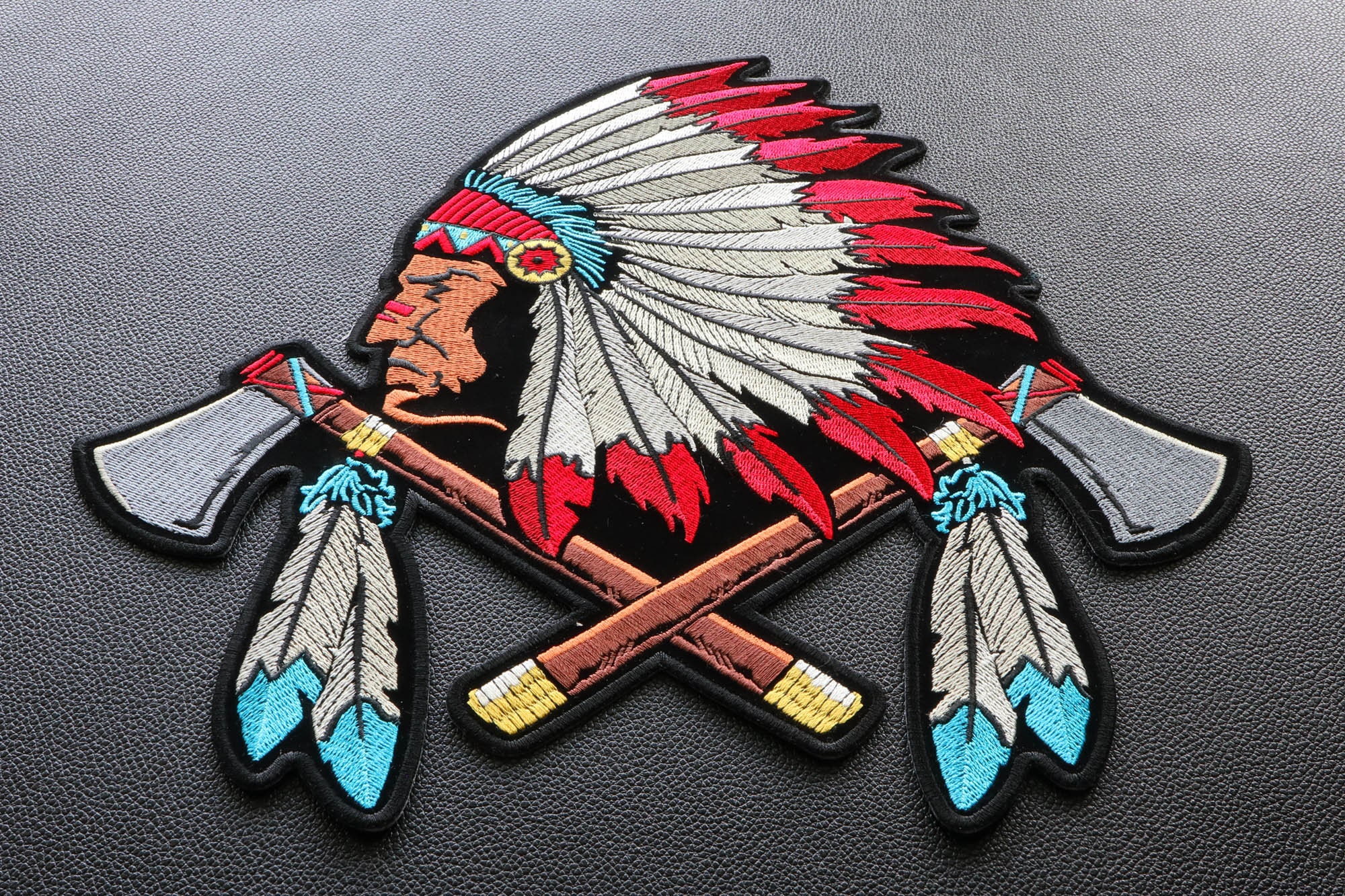 Native American Patch Embroidered With Headdress and Hatchets, Iron or ...