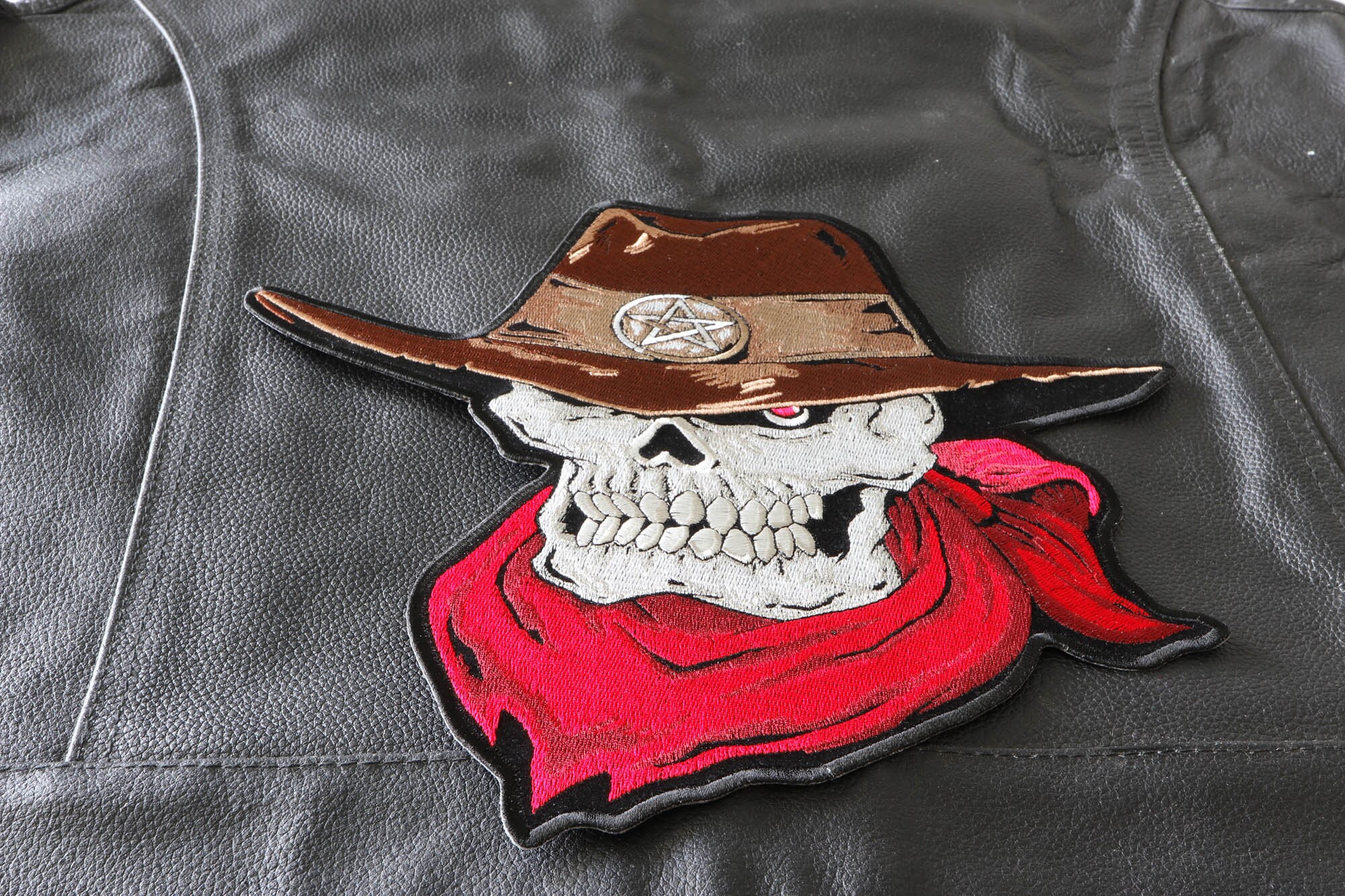 Skull Patch With Brown Cowboy Hat and Red Scarf. Sew or Iron on the ...