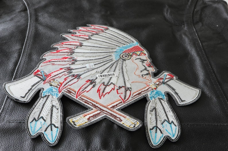 Native American Patch Embroidered With Headdress and Hatchets, Iron or ...