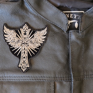 Vintage Cross Patch Winged Black and White Cross Patch, Sew on or Iron ...