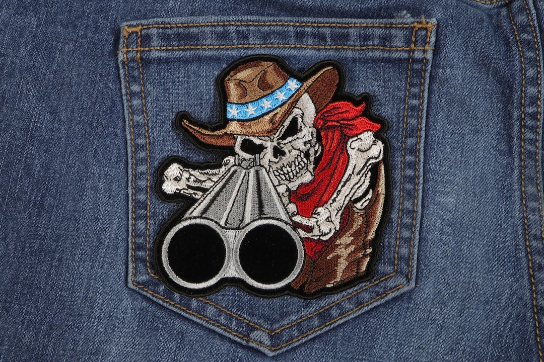 Skeleton Cowboy Patch With Double Barreled Shotgun, Iron on or Sew On ...