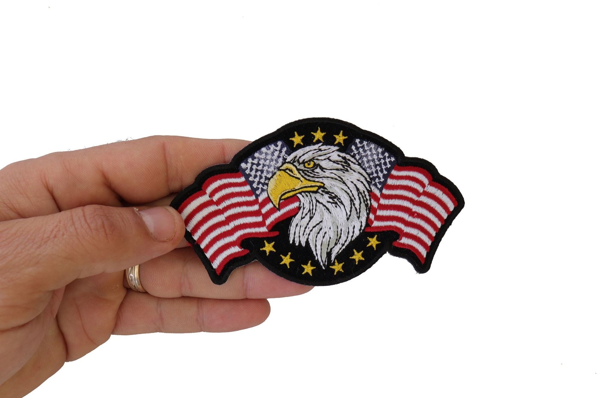 Bald Eagle Patch With Two American Flags and Golden Stars Embroidered ...