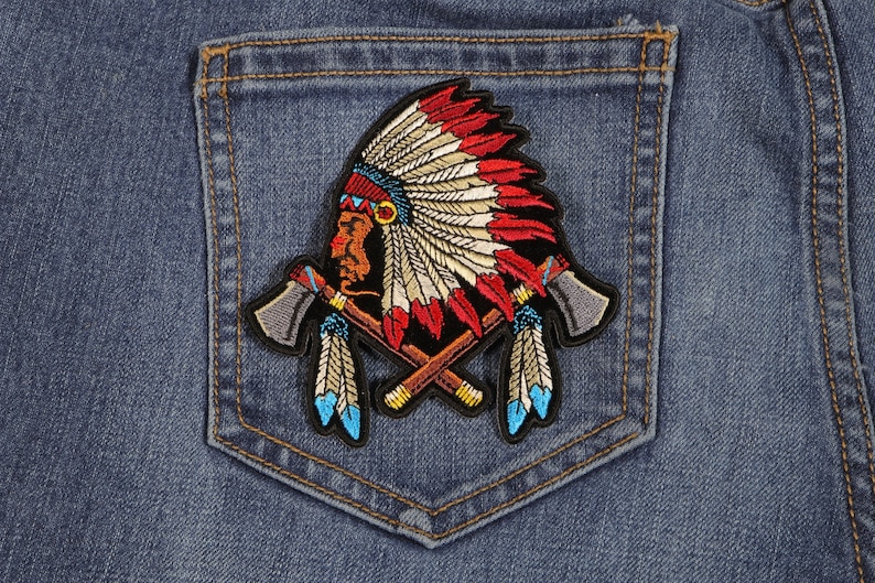 Native American Patch Embroidered With Headdress and Hatchets, Iron or ...