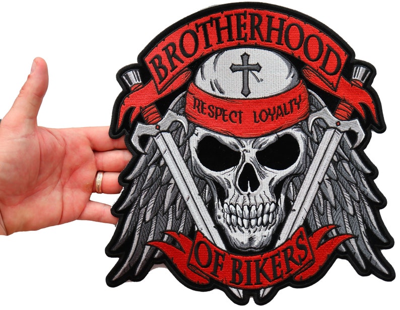 Brotherhood Skull Patch Winged With Swords and Cross for Loyal Bikers ...
