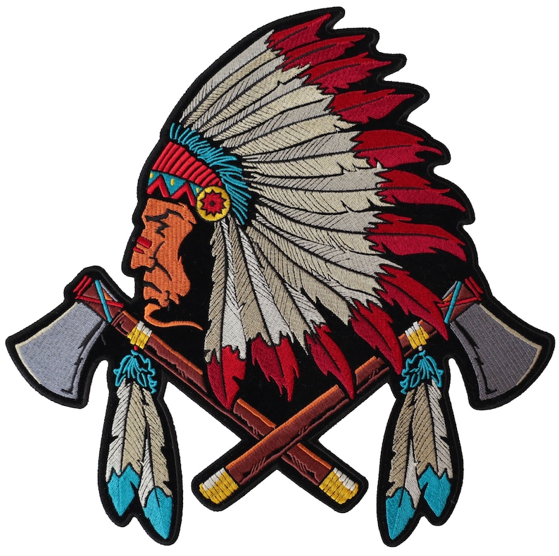Native American Patch Embroidered With Headdress and Hatchets, Iron or ...
