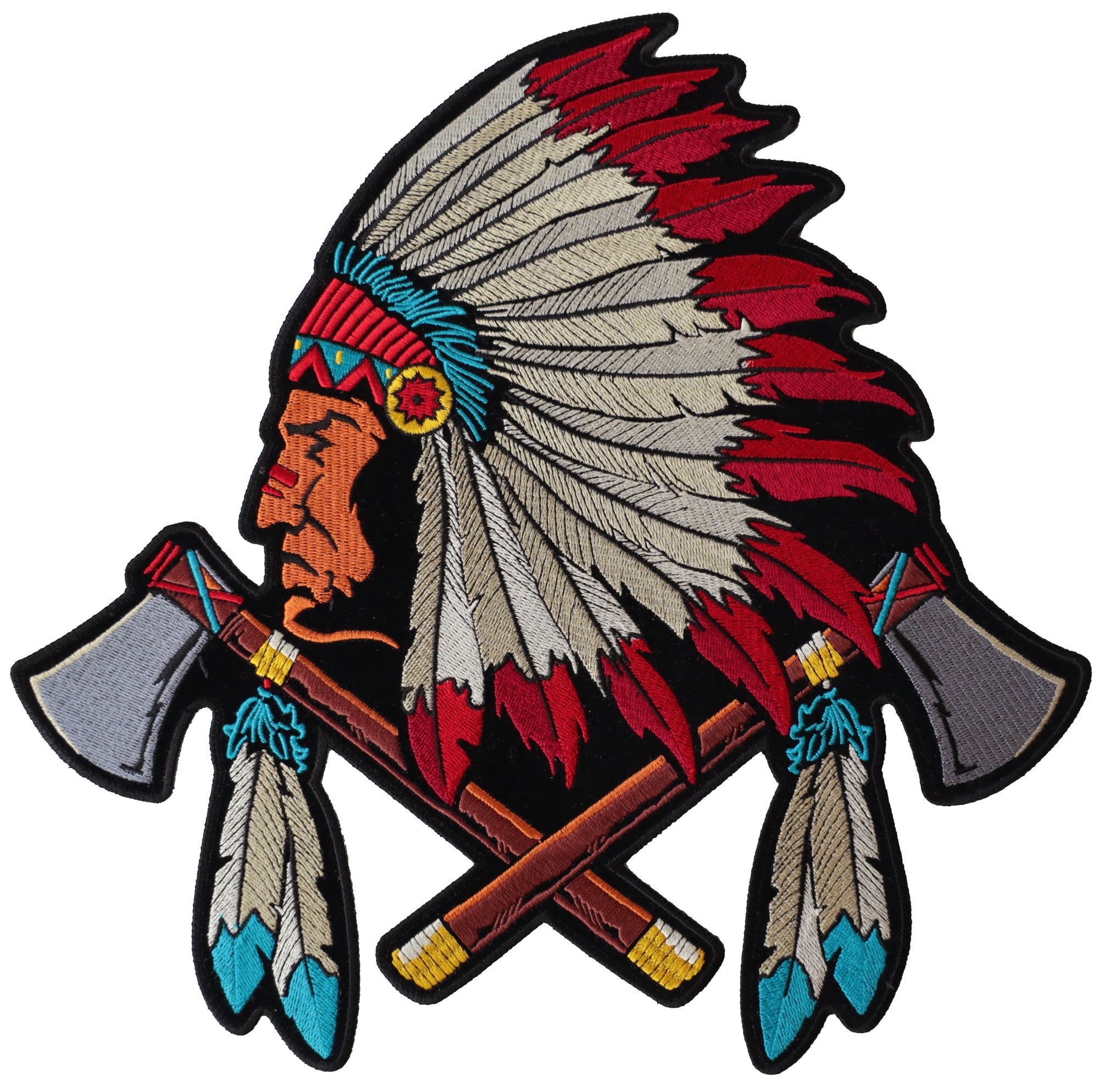 Native American Patch Embroidered With Headdress and Hatchets, Iron or ...