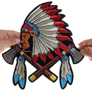 Native American Patch Embroidered With Headdress and Hatchets, Iron or ...