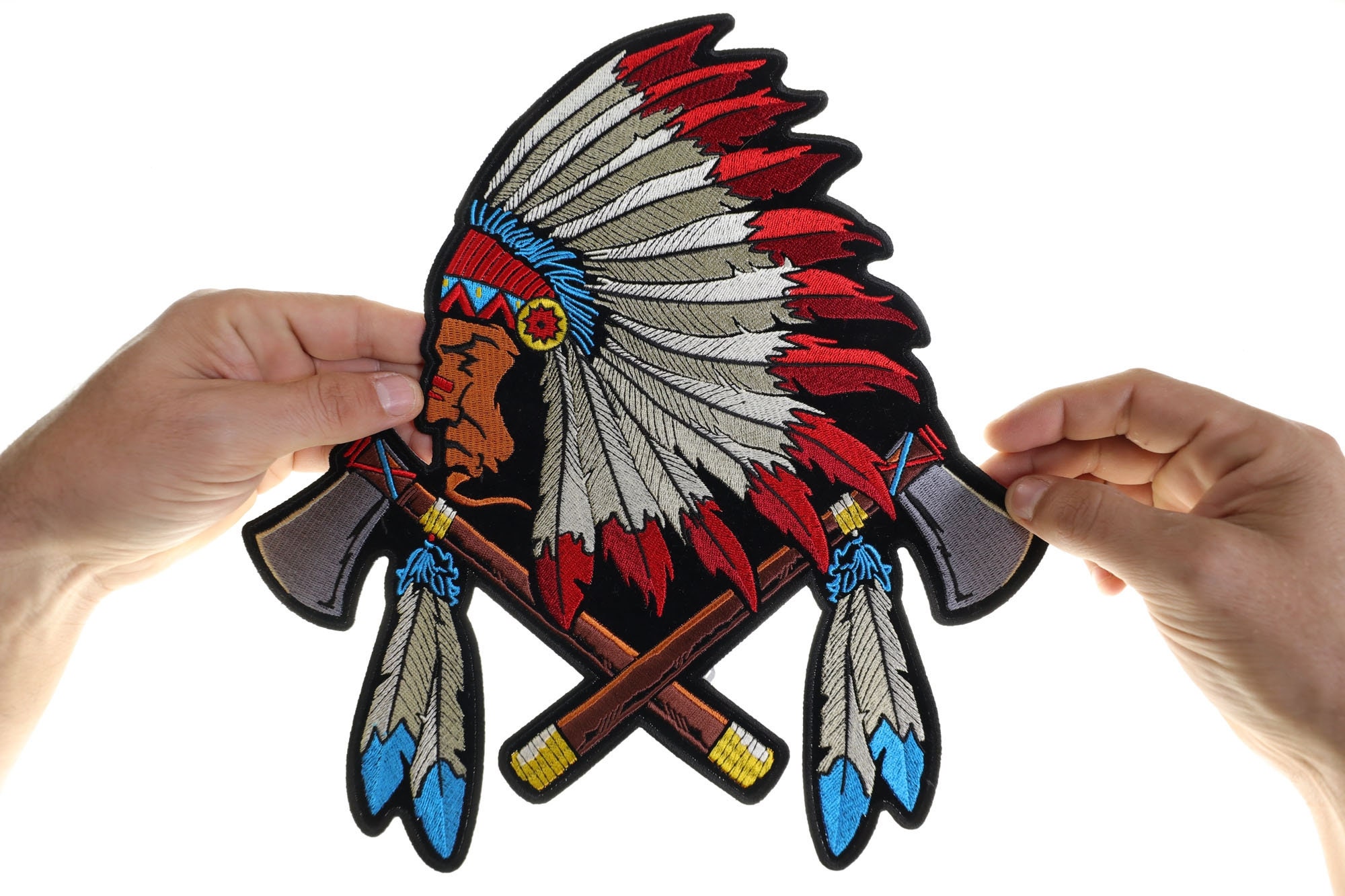Native American Patch Embroidered With Headdress and Hatchets, Iron or ...