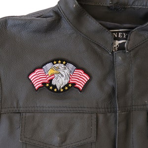 Bald Eagle Patch With Two American Flags and Golden Stars Embroidered, Sew on or Iron on for ...