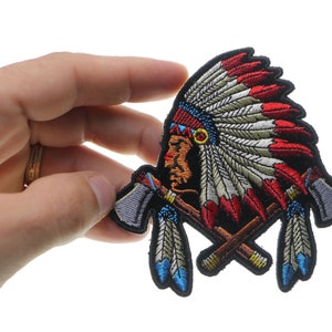 Native American Patch Embroidered With Headdress and Hatchets, Iron or ...