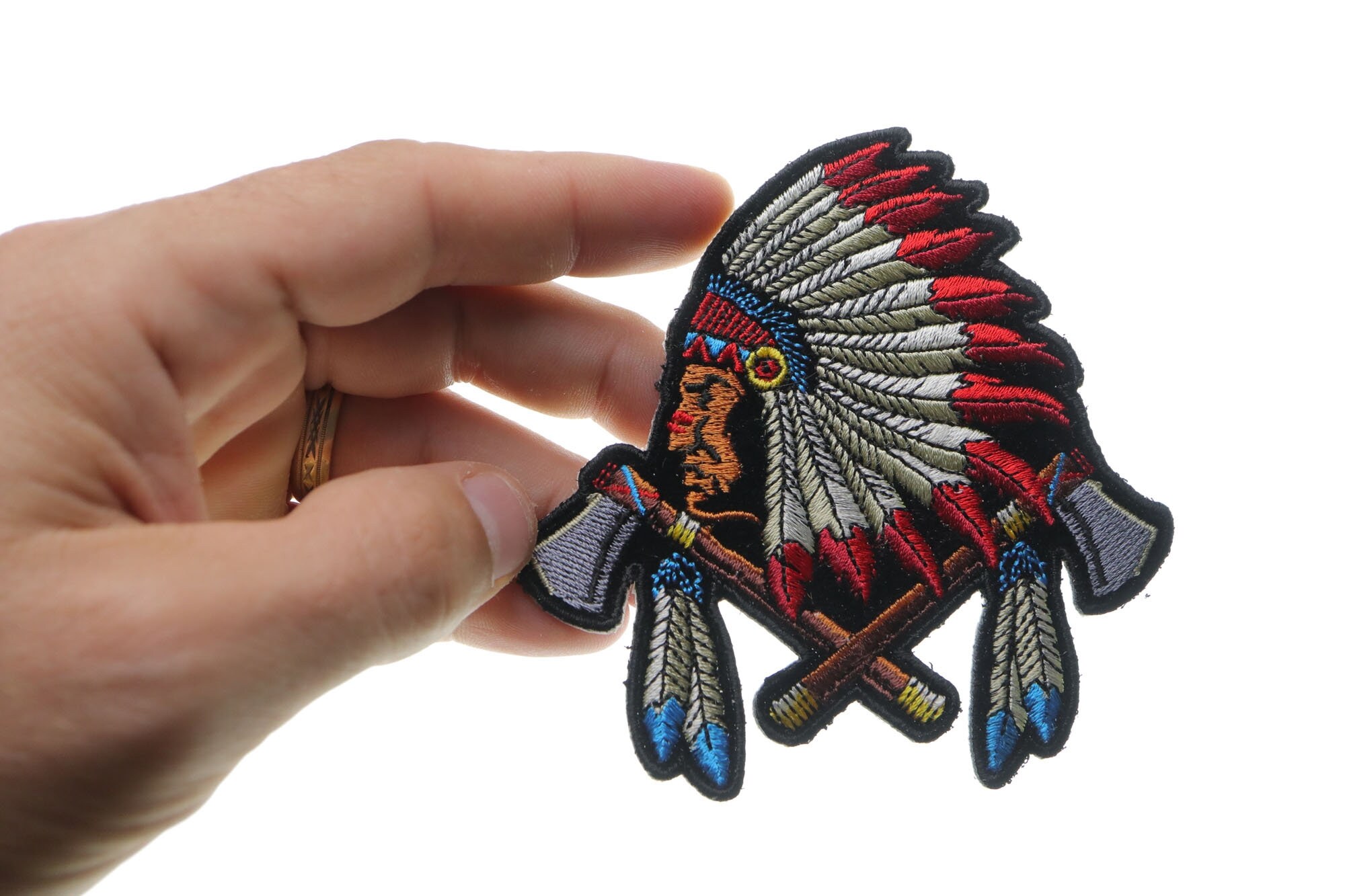 Native American Patch Embroidered With Headdress and Hatchets, Iron or ...