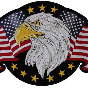 Bald Eagle Patch With Two American Flags and Golden Stars Embroidered, Sew on or Iron on for ...