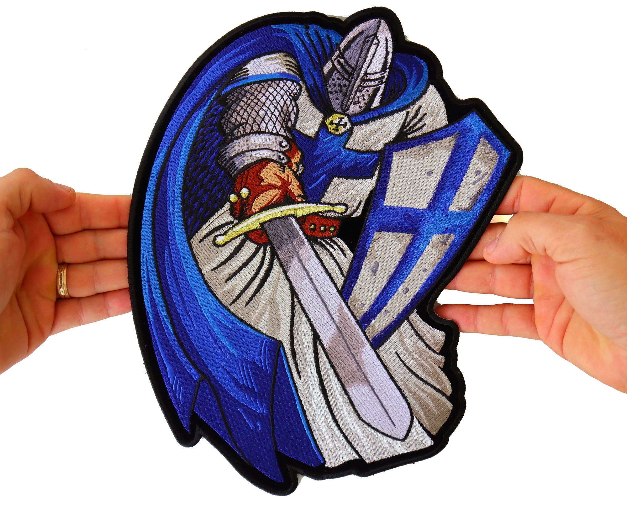 Crusader Knight Patch With Sword Drawn. Gray, Blue, and Red Color ...