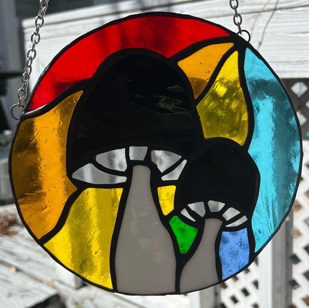 Mushroom Stained Glass Rainbow Psychedelic Art Home Decor Glass Art ...
