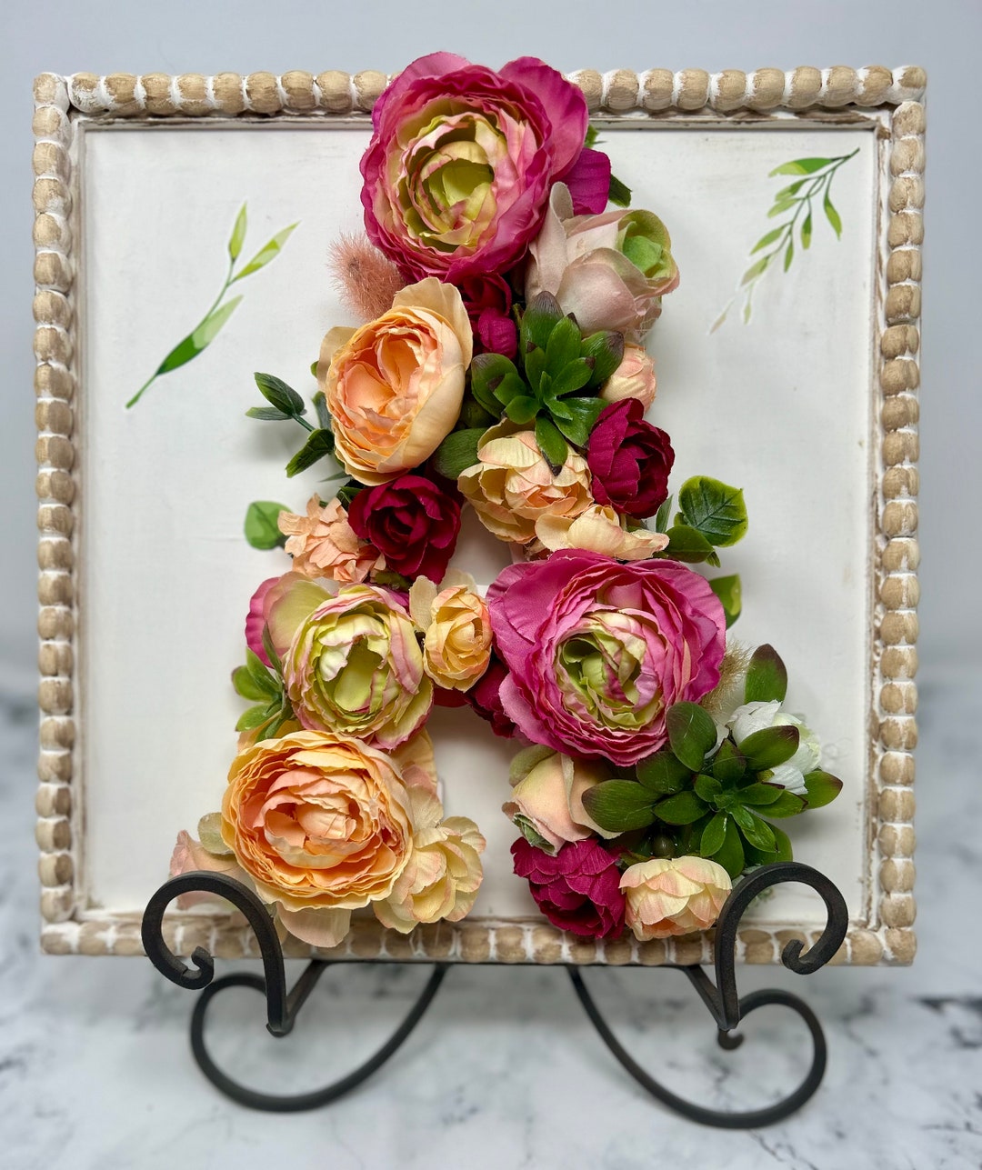 Framed Floral Succulent Letter Monogram Flower Letter Floral - Etsy