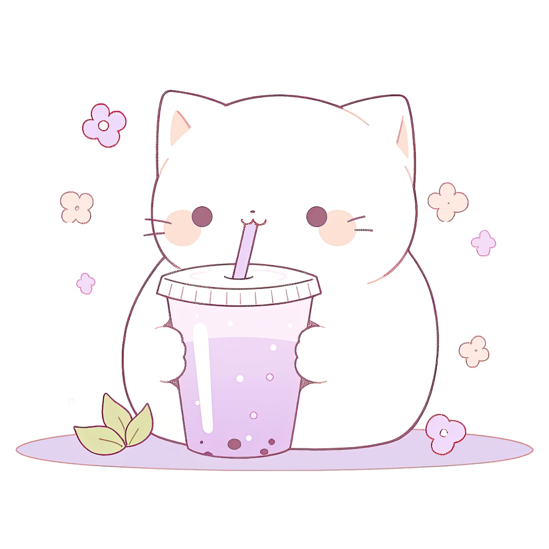 Kawaii Cat Drinks Bubble Tea Boba PNG CAT Png Print on Demand more ...