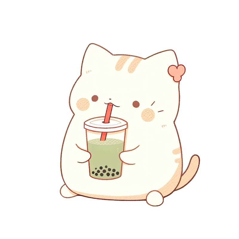 Kawaii Cat With Boba - Etsy