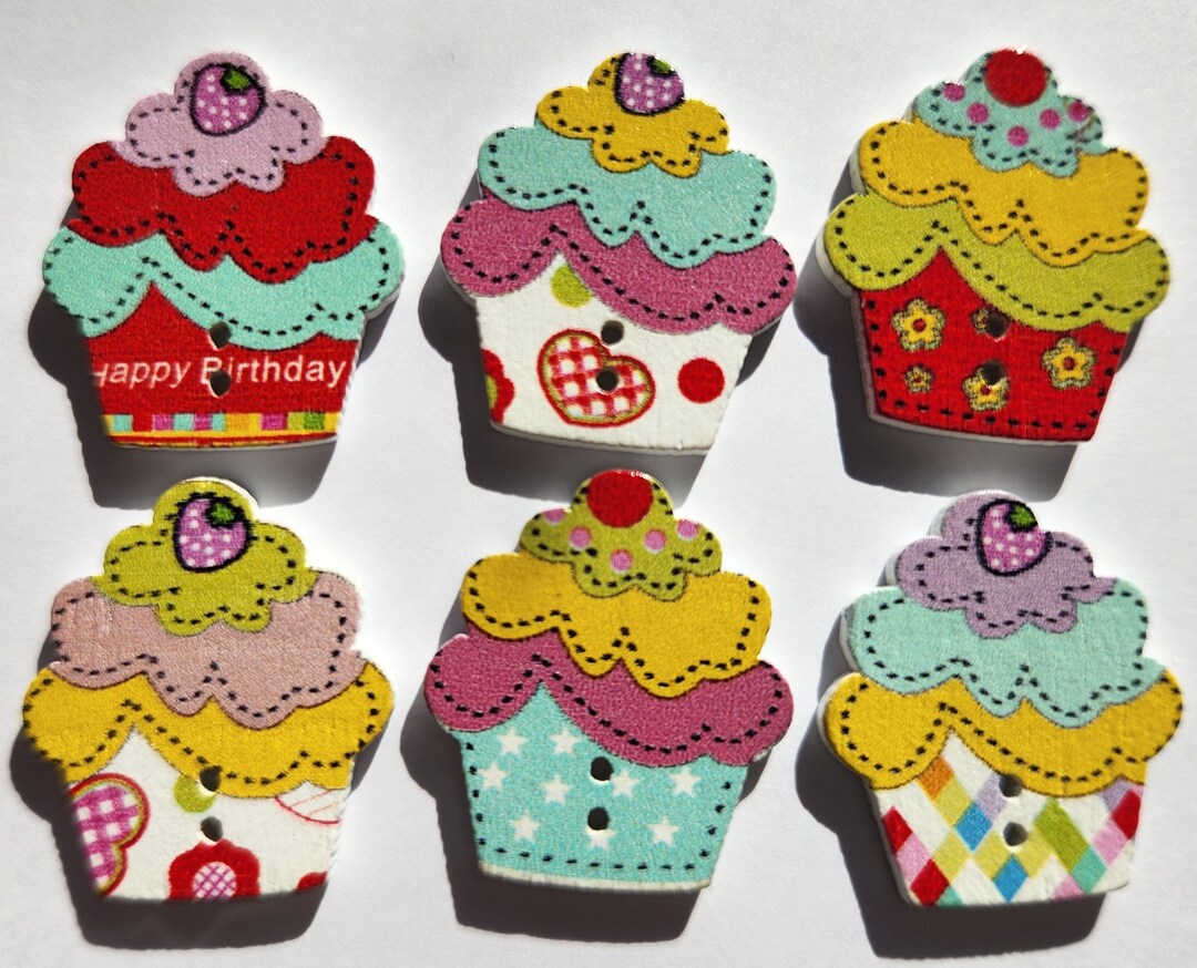 6 X Natural Wooden Ice Cream Cupcake Buttons 22 X 25mm - Etsy