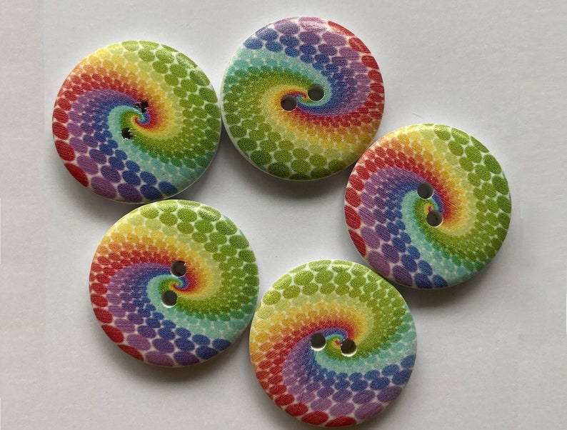 5 X 3cm Wooden Painted Rainbow Buttons - Etsy