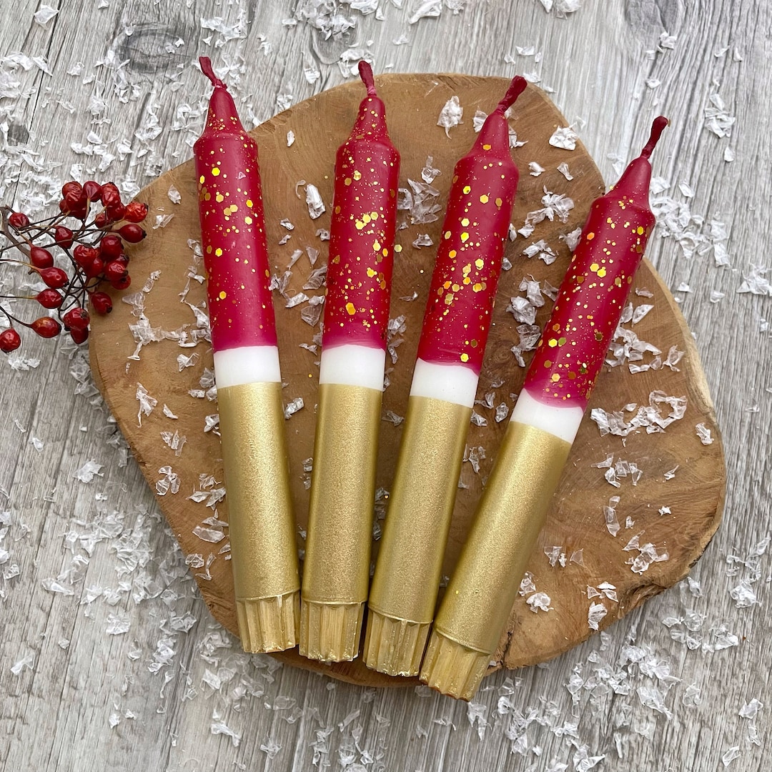 Glitzerkerzen Rot Gold kerze Gold Glitzer Goldene Stabkerzen Goldene ...