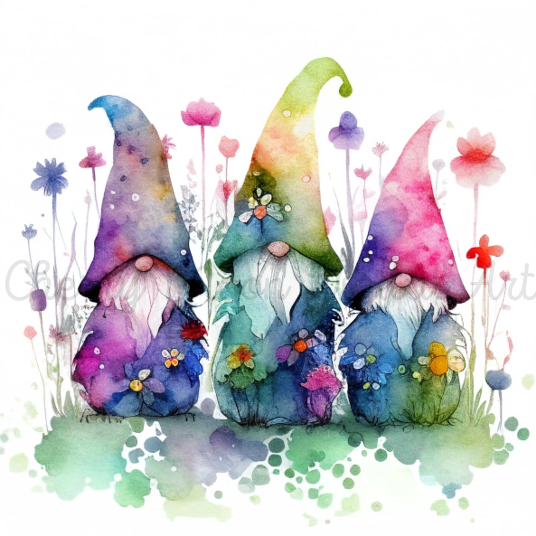 Watercolor Floral Garden Gnome Clipart PNG, Commercial License Alcohol ...