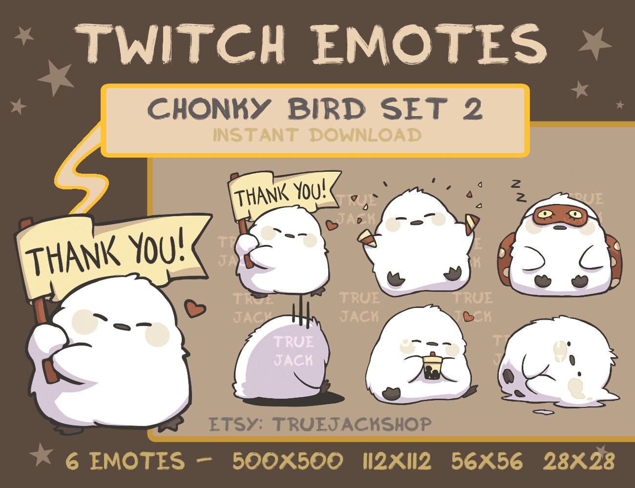Chonky Bird Emotes SET 2 (white) | Twitch | Discord | Youtube | Cute ...