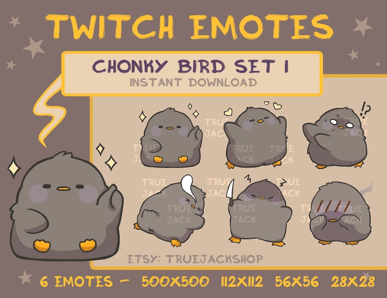 Chonky Bird Emotes SET 1 (black) | Twitch | Discord | Youtube | Cute ...